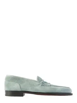 John Lobb Bath Leather-trimmed Suede Loafers - Blue