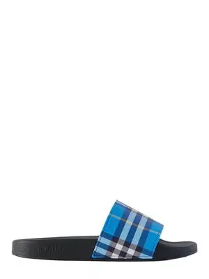 Burberry Checked Canvas Slides Blue
