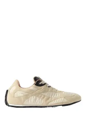 Bottega Veneta Orbit Leather And Shell-Trimmed Suede Sneakers Neutral