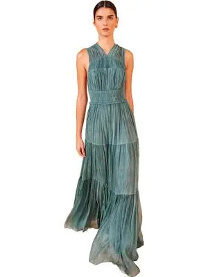 Ulla Johnson Freesia Crinkle Chiffon Gown - Kelp