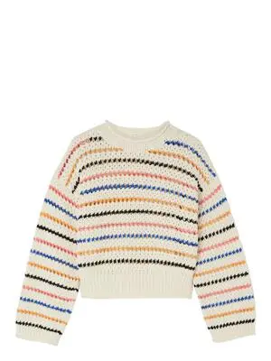 MOTHER The Bell Sleeve Striped Cotton Sweater - Cream