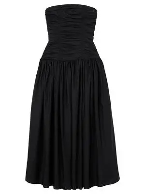 Matteau Strapless Ruched Organic Cotton-poplin Midi Dress - Black