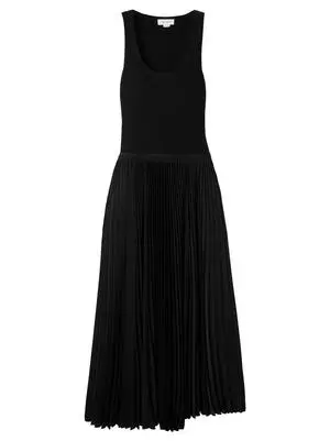 Alexander McQueen Pleated Satin And Stretch-cotton Jersey Midi Dress - Black