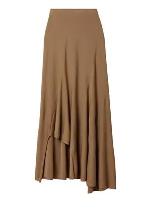 Khaite Asymmetric Wool-Blend Midi Skirt Bronze