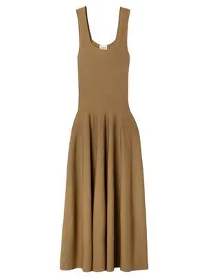 Khaite Jodie Pleated Wool Midi Dress Tan