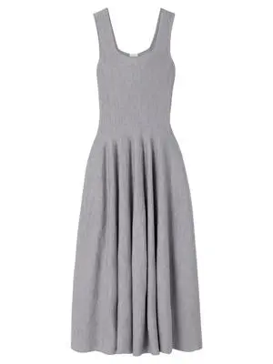 Khaite Jodie Pleated Wool Midi Dress - Gray