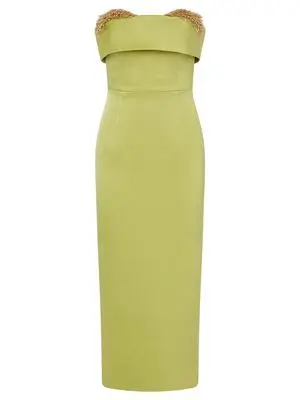 Rachel Gilbert Laira Beaded Satin Midi Dress - Green