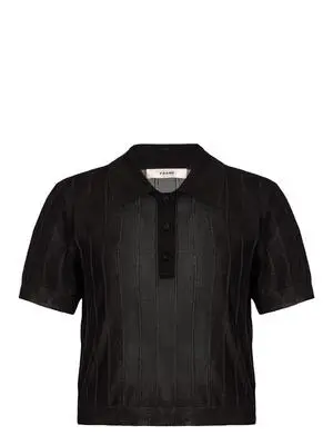 FRAME Knitted Polo Top - Black