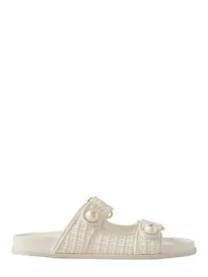 JIMMY CHOO Fayence Raffia Slides - Cream