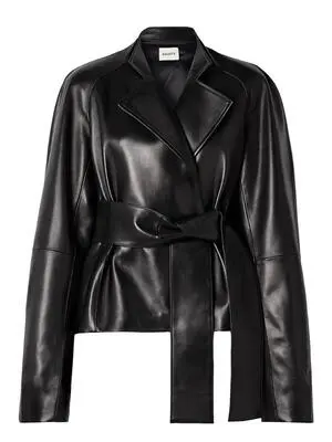 Khaite Edith Asymmetric Belted Leather Jacket - Black