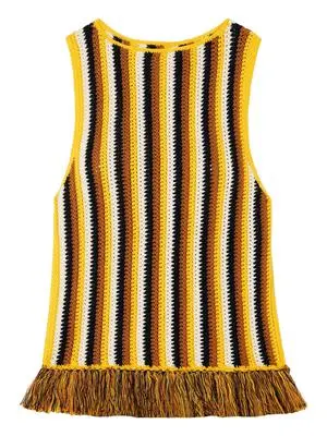 Escvdo Misti Fringed Striped Crocheted Tank - Yellow