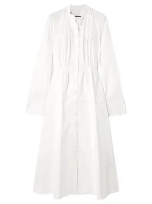 JIL SANDER Pintucked Cotton-poplin Maxi Shirt Dress - Off-white