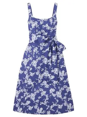 Carolina Herrera Belted Floral-print Faille Midi Dress - Blue