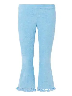 CAP D’ANTIBES Cropped Flared Cotton-terry Pants - Blue