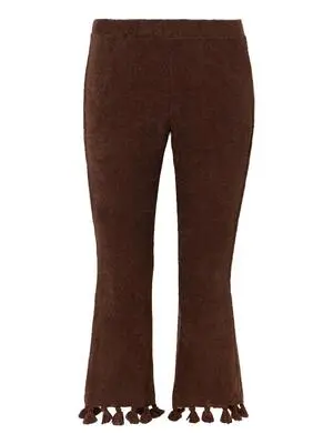 CAP D’ANTIBES Cropped Flared Tasseled Cotton-terry Pants - Brown