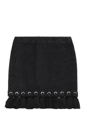 CAP D’ANTIBES Cotton-terry Mini Skirt With Eyelet And Tassel Detail - Black
