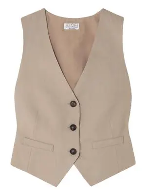 Brunello Cucinelli Bead-embellished Twill Vest - Brown