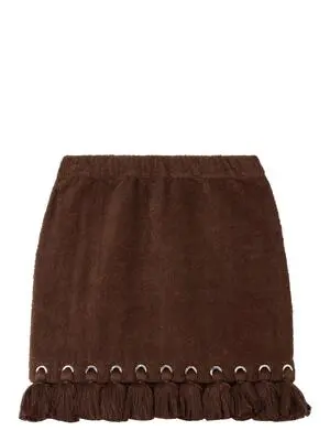 CAP D’ANTIBES Eyelet-embellished Cotton-terry Mini Skirt - Brown