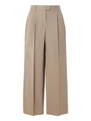 Brunello Cucinelli Bead-embellished Pleated Twill Wide-leg Pants - Brown