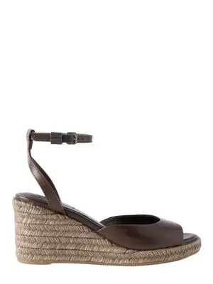 Brunello Cucinelli Leather Wedge Espadrilles - Brown