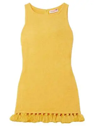 CAP D’ANTIBES Tasseled Cotton-terry Mini Dress - Yellow