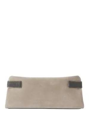 Brunello Cucinelli Leather-trimmed Suede Clutch - Gray