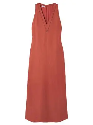 Brunello Cucinelli Bead-embellished Twill Midi Dress - Orange