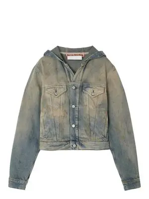 Acne Studios Hooded Distressed Organic Denim Jacket - Blue