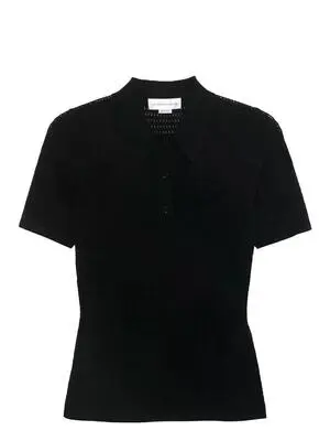 Victoria Beckham Perforated Polo Top - Black