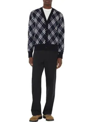 Burberry Check Cotton Wool Cardigan - Ink Blue