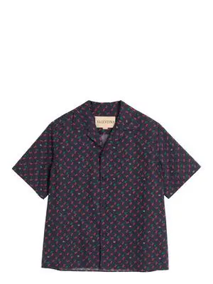 Valentino Garavani Cotton Cherry Bowling Shirt - Blue