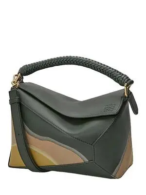 Loewe Puzzle Edge Landscape Small Leather Cross-body Bag - Bottle Green/ochre