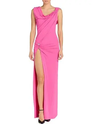 Versace Draped High Slit Gown - Dragon Fruit