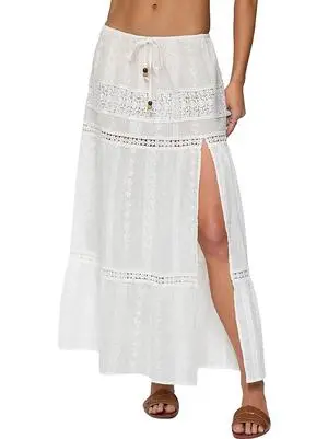 EDIKTED Embroidered Lace Slitted Maxi Skirt - White