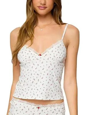 EDIKTED Floral Lacey Tank Top - White
