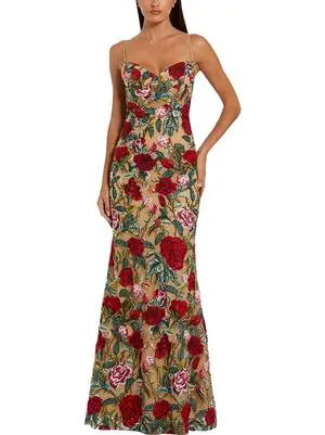 Mac Duggal Floral Embroidered Gown - Nude Multi