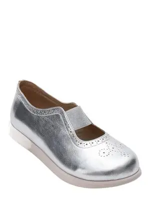 FOREVER & ALWAYS SHOES Chelle Elastic Leather Flat Silver Leather