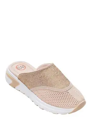 PROLOGUE SHOES Glea Mesh Rhinestone Mules - Beige Faux Leather