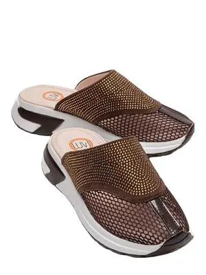 PROLOGUE SHOES Glea Mesh Rhinestone Mules - Brown