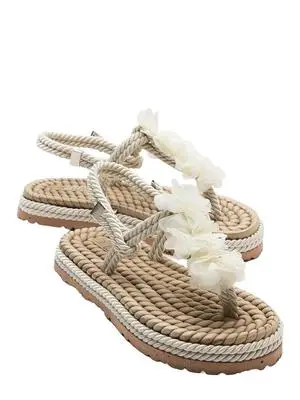 PROLOGUE SHOES Lace-up Thong Sandals - Beige Faux Leather