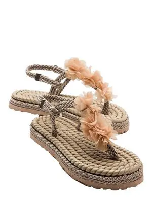 PROLOGUE SHOES Lace-up Thong Sandals - Dark Beige Faux Leather