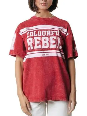 COLOURFUL REBEL Logo Acid Wash Loose Fit T-shirt - Racing Red