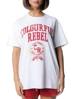 COLOURFUL REBEL Cr Varsity Loose-fit Tee - Standard White