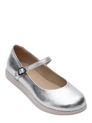 FOREVER & ALWAYS SHOES Leather Anisa Strap Flats Silver Leather