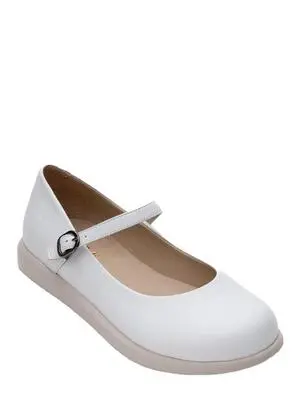 FOREVER & ALWAYS SHOES Leather Anisa Strap Flats White Leather