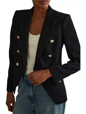 REISS Tally Double-Breasted Wool-Blend Blazer Navy