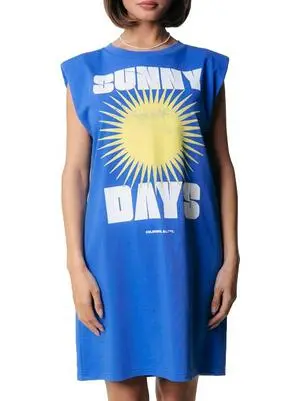 COLOURFUL REBEL Sunny Days Padded T-shirt Dress - Med. Denim Blue