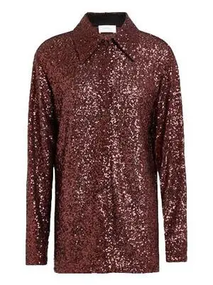 OTTOD'AME Sequined Tulle Shirt - Brown