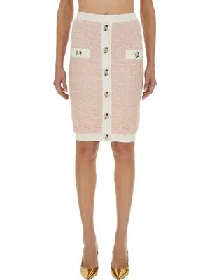 Balmain Tweed Midi Skirt - Pink