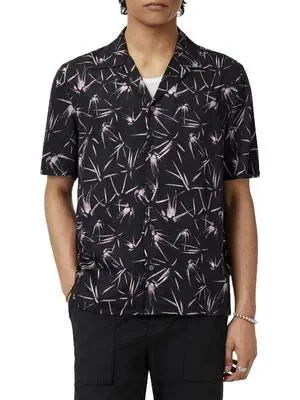John Varvatos Dan Print Modal Camp Shirt - Black